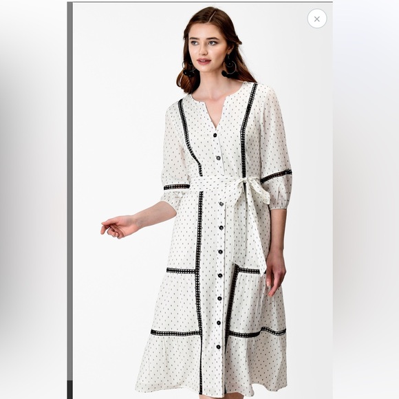eshakti | Dresses | Eshakti Lace Trim Swiss Dot Cotton Shirtdress Nwot ...